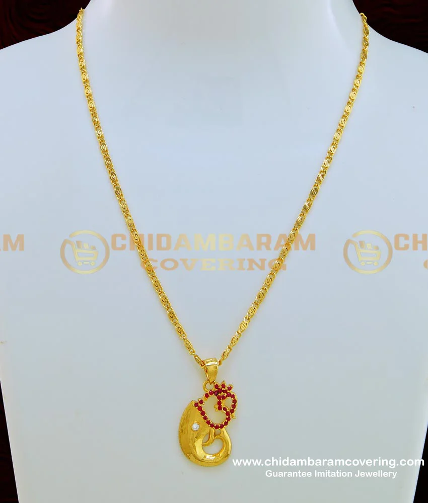 Buy Om Locket New Design Ruby Stone One Gram Gold Om Dollar with Short ...