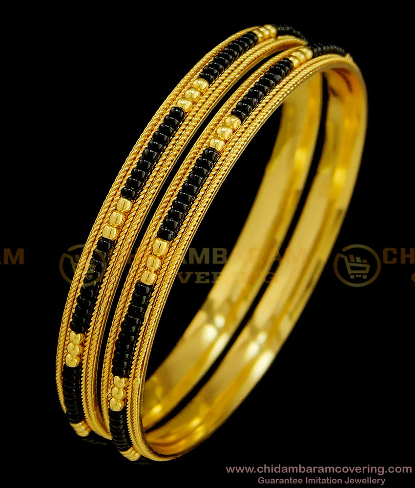 Buy Latest Gold Design Black Beads Bangle Gold Plated Karimani Bangles ...