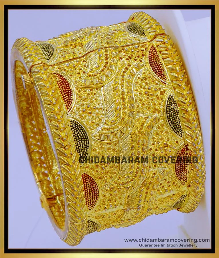 Buy Bridal Wear Forming Gold Screw Type Broad Bangle Online