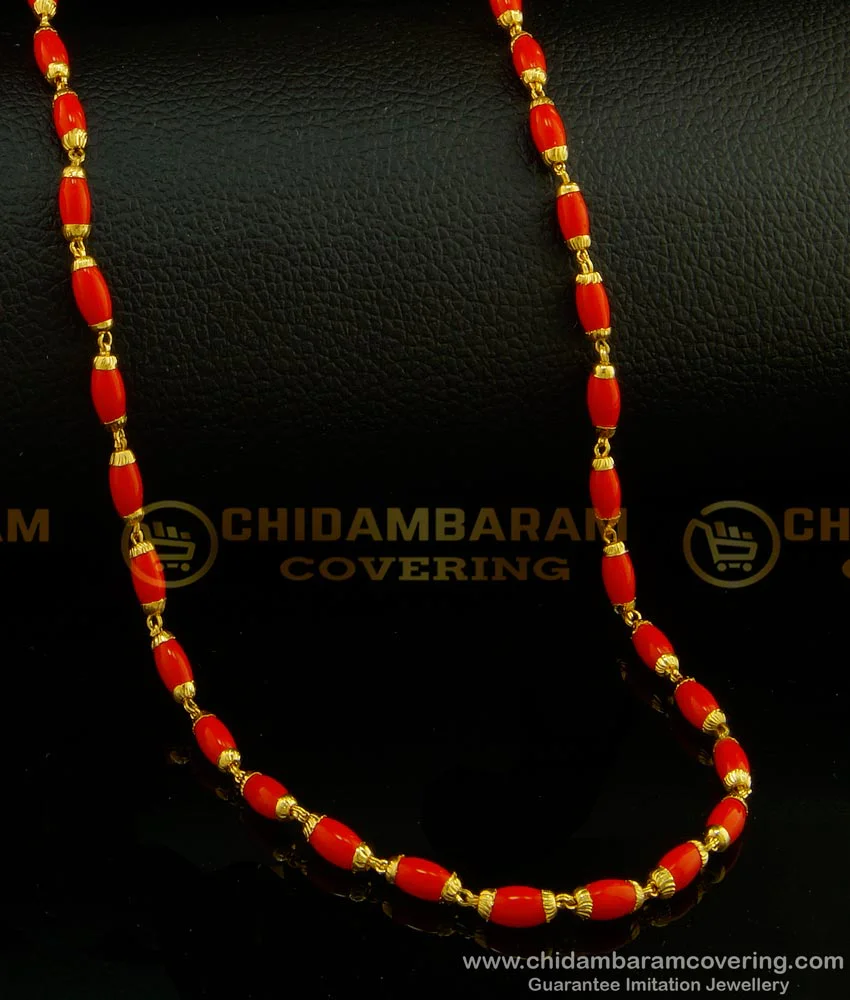 Buy Traditional Red Coral Beads Chain One Gram Gold Plated Red Beads ...