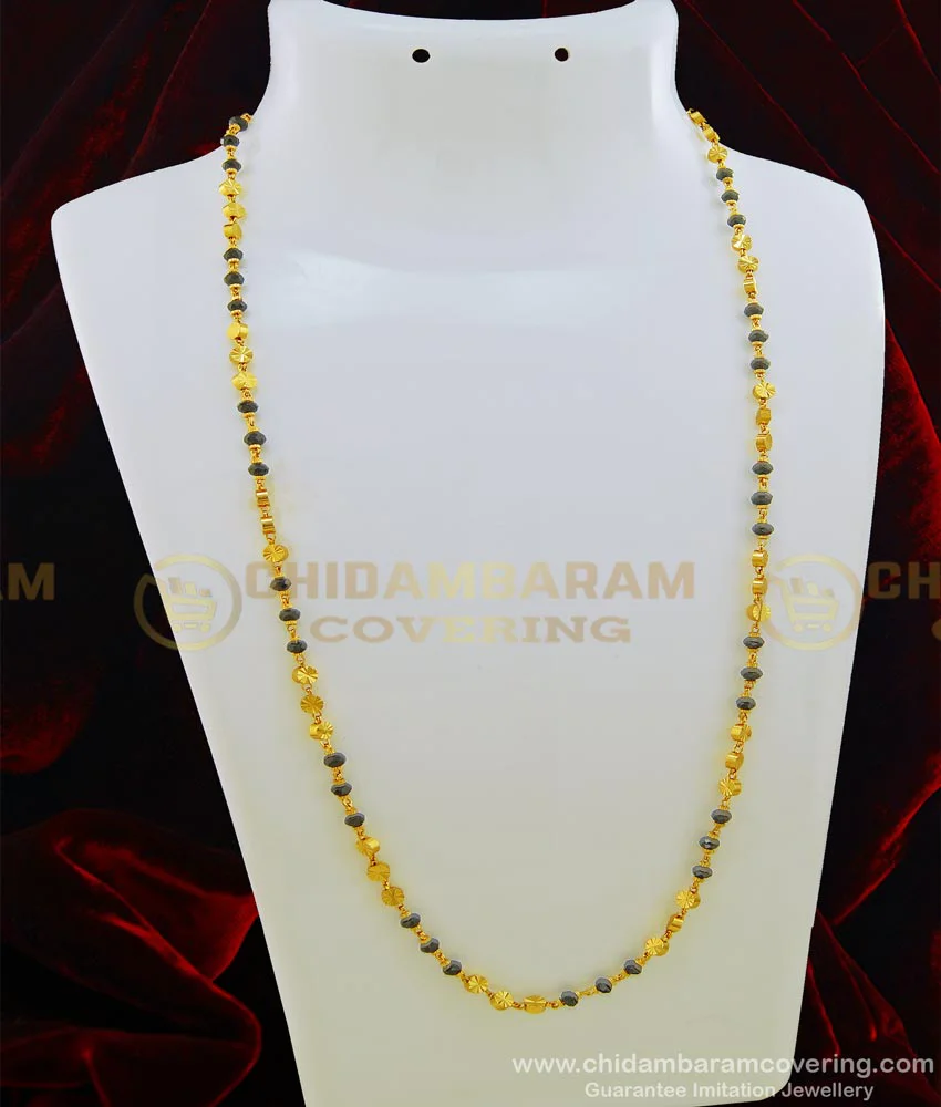 Buy New Design Black Crystal with Gold Beads Chain One Gram Gold Plated ...
