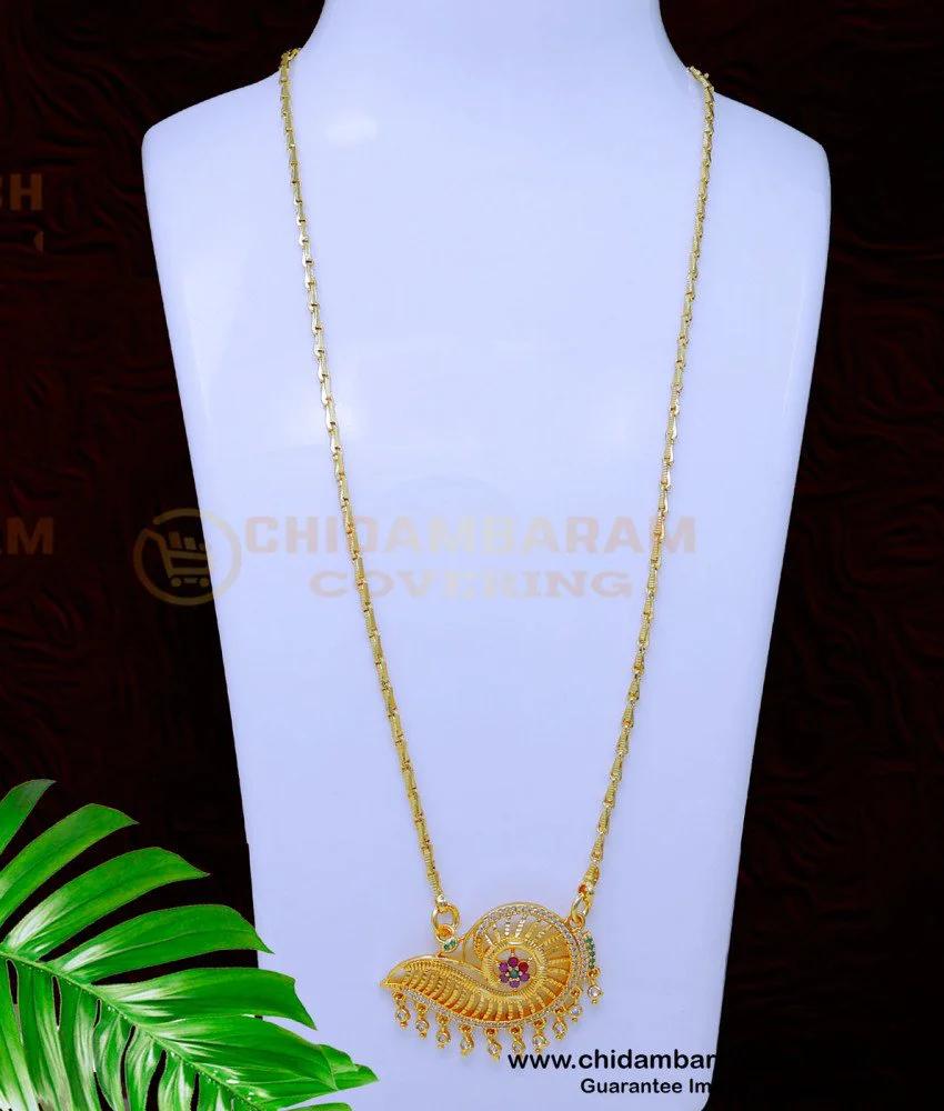 Buy 1 Gram Gold Stone Sangu Design Dollar Chain Model Gold
