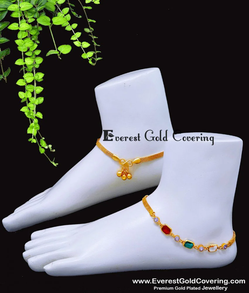 Buy New Model Gold Plated Stone Anklet Designs for Girls