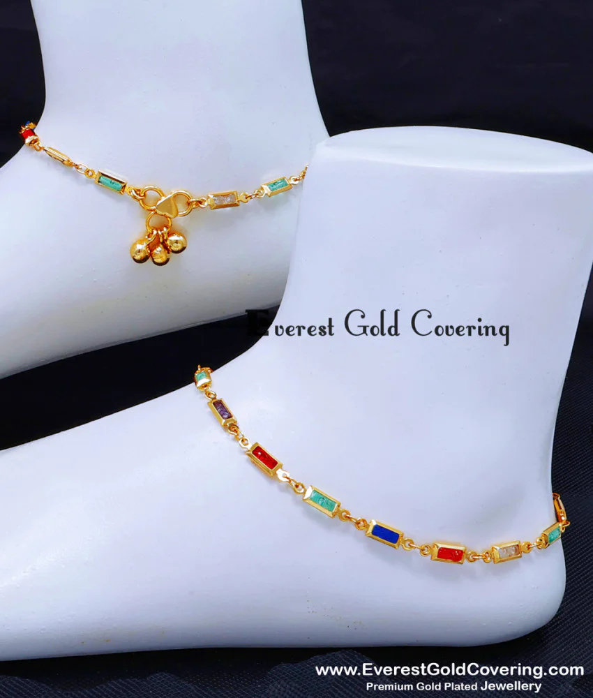 Buy 1 Gram Stylish Modern Anklets with Colourful Stone