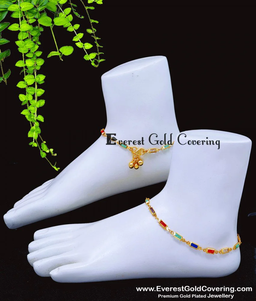 Buy 1 Gram Stylish Modern Anklets with Colourful Stone
