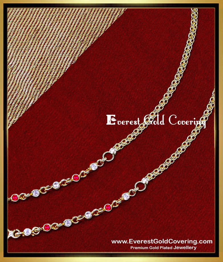 Buy Simple Light Weight White and Ruby Stone Ear Chain