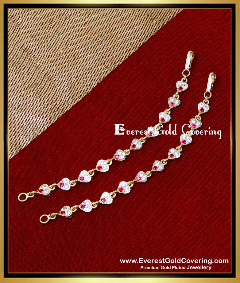 Buy Impon White Ruby Stone 1 Gram Gold Ear Chains Design