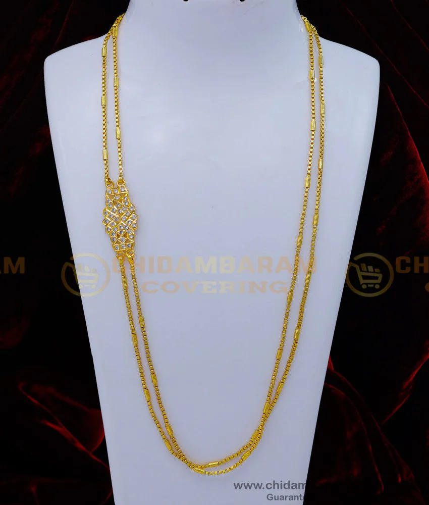 Buy Impon White Stone Rettai Vadam Mugappu Chain Design Online