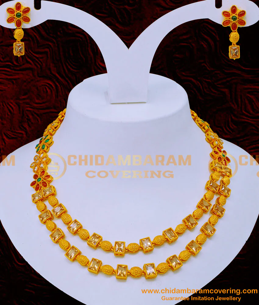 Buy Premium Quality Uncut Diamond Stone Matte Finish Necklace Set