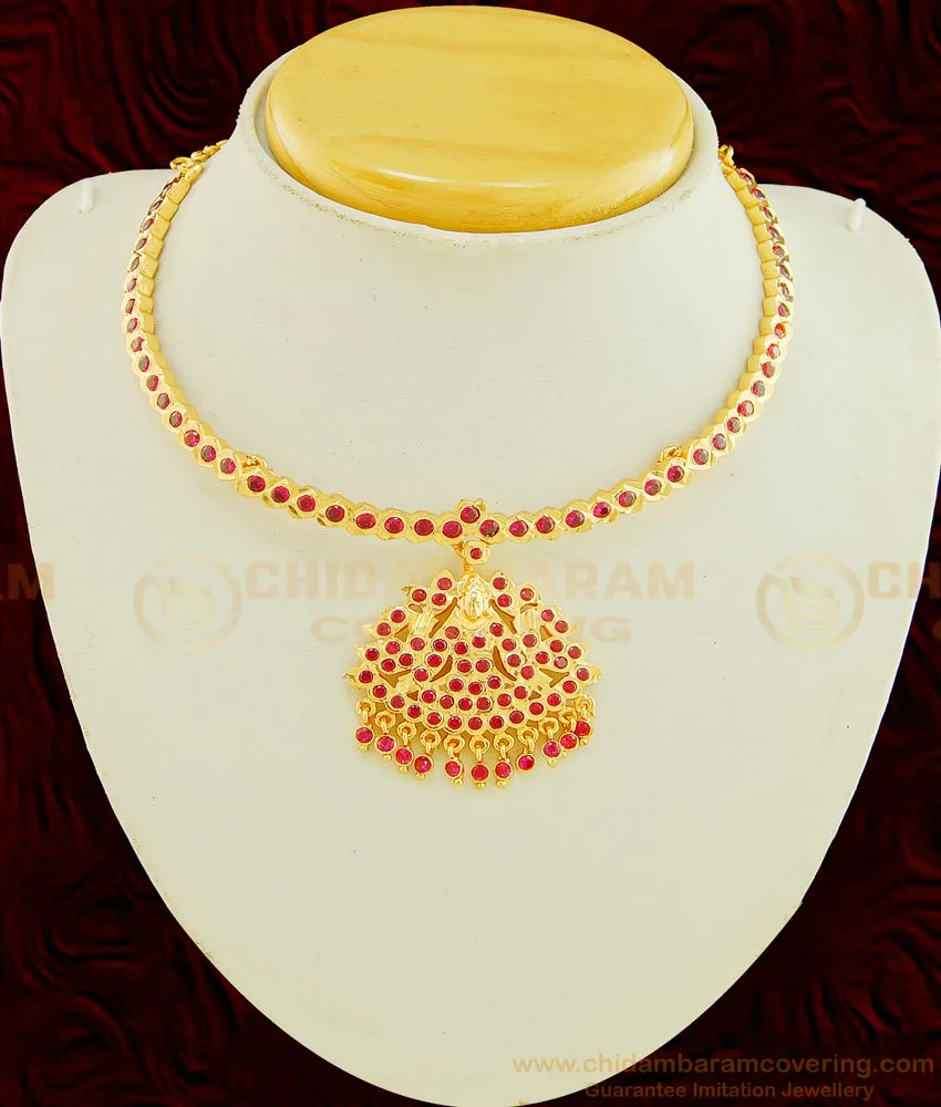 Buy Beautiful Look Gold Design Full Ruby Stone Lakshmi Dollar Single ...