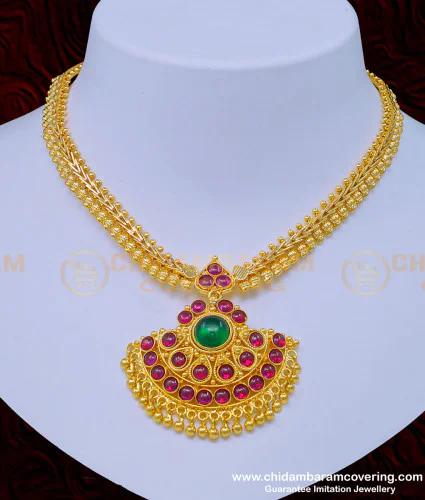 Buy South Indian Wedding Jewellery Ruby Emerald Stone Attigai Necklace ...