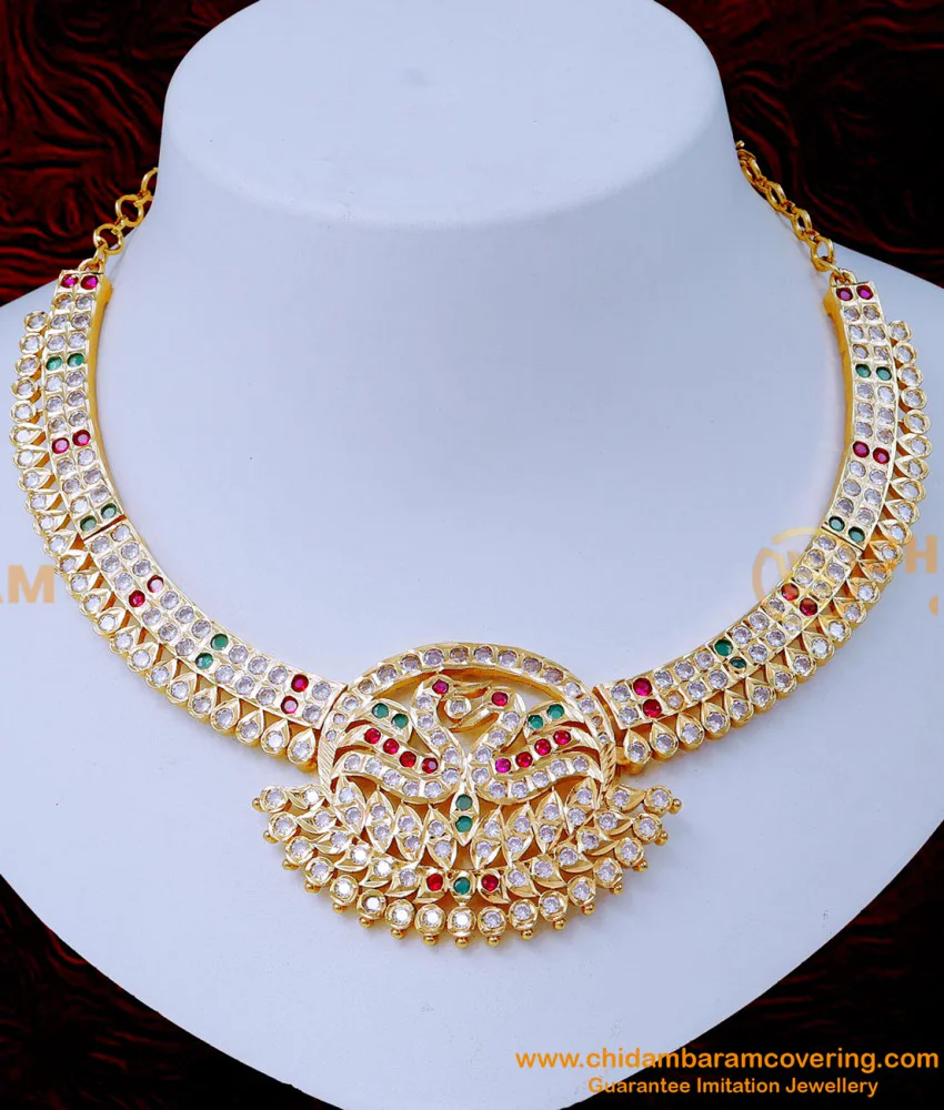 Buy Traditional Gold Attigai Swan Model Impon Stone Necklace