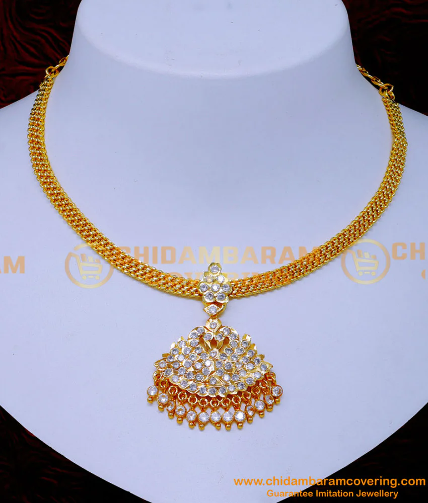 Buy Gold Model Impon Stone Necklace White Ad Stone Attigai