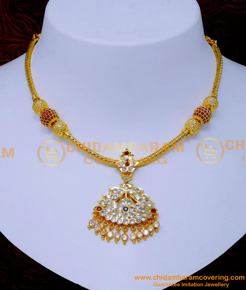 Buy Impon Gold Necklace Design with Stone Attigai Model