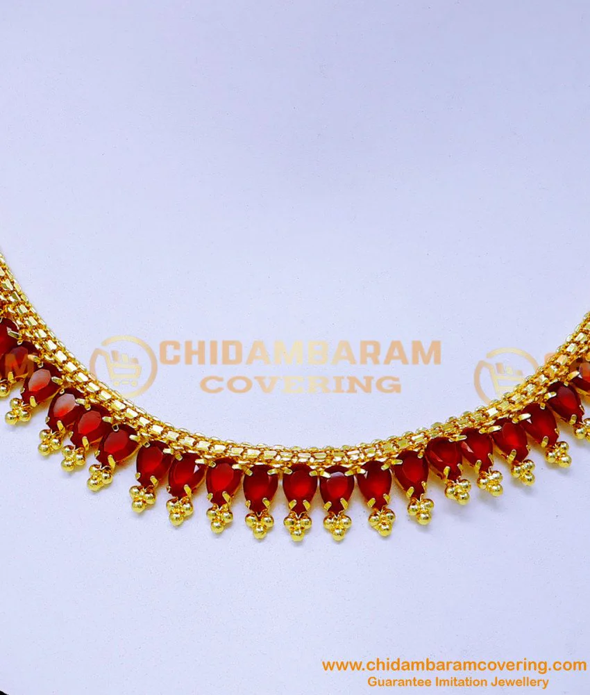 Buy Attractive One Gram Gold Plated Red Stone Necklace