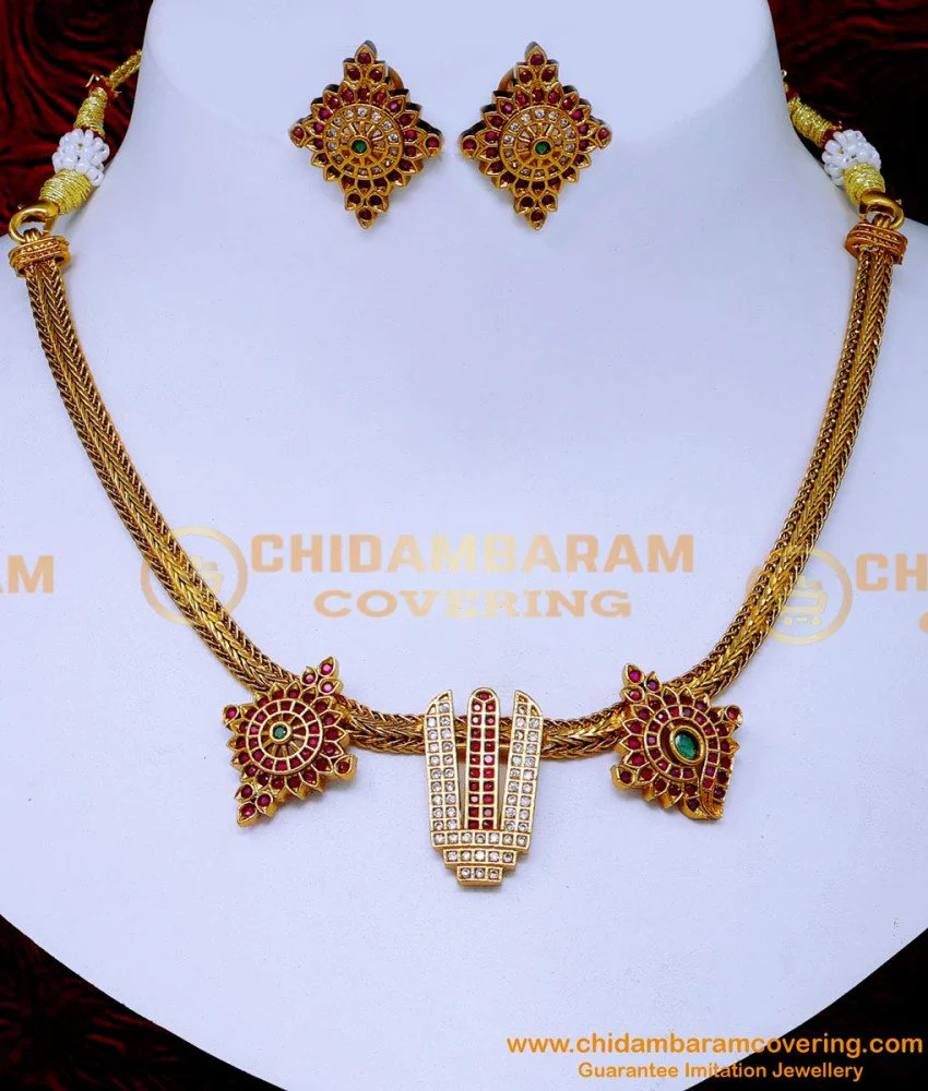 Buy Traditional Shanku Chakra Namam Antique Necklace Set