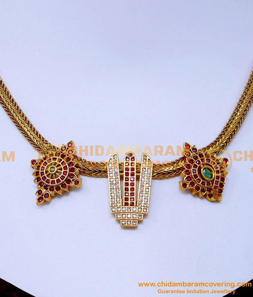 Buy Traditional Shanku Chakra Namam Antique Necklace Set