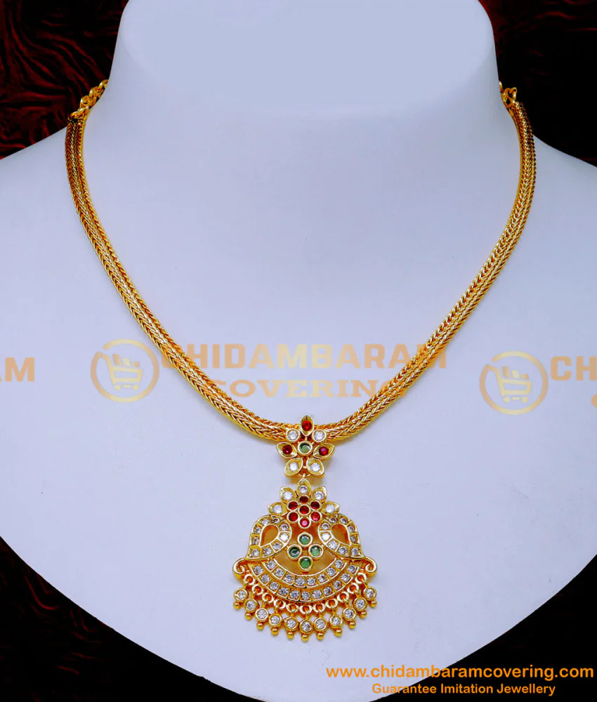 Buy Latest Light Weight Multi Stone Attigai Necklace Designs