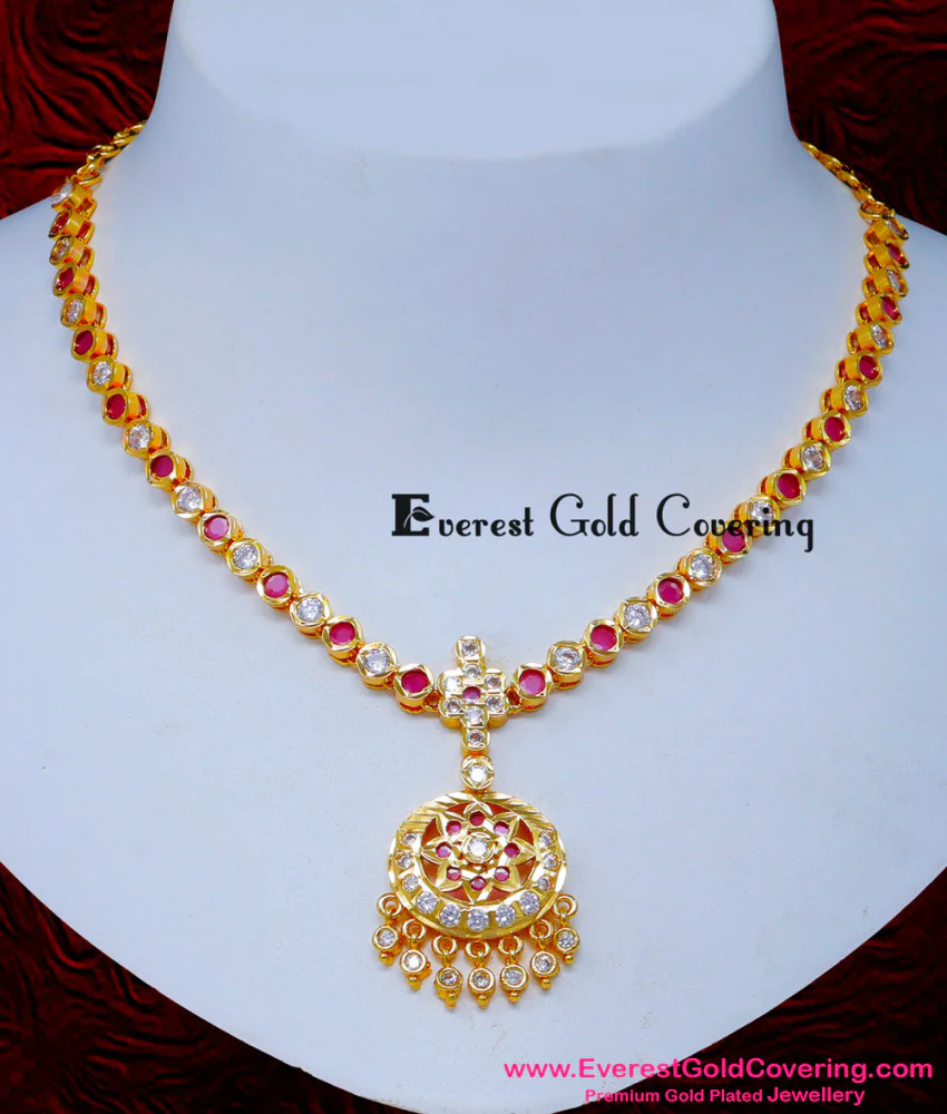 Buy Latest Impon White and Ruby Gold Necklace Designs