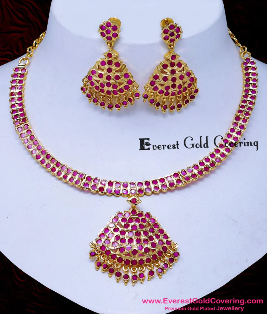 Buy Impon Ruby Stone Attigai Necklace Set for Wedding