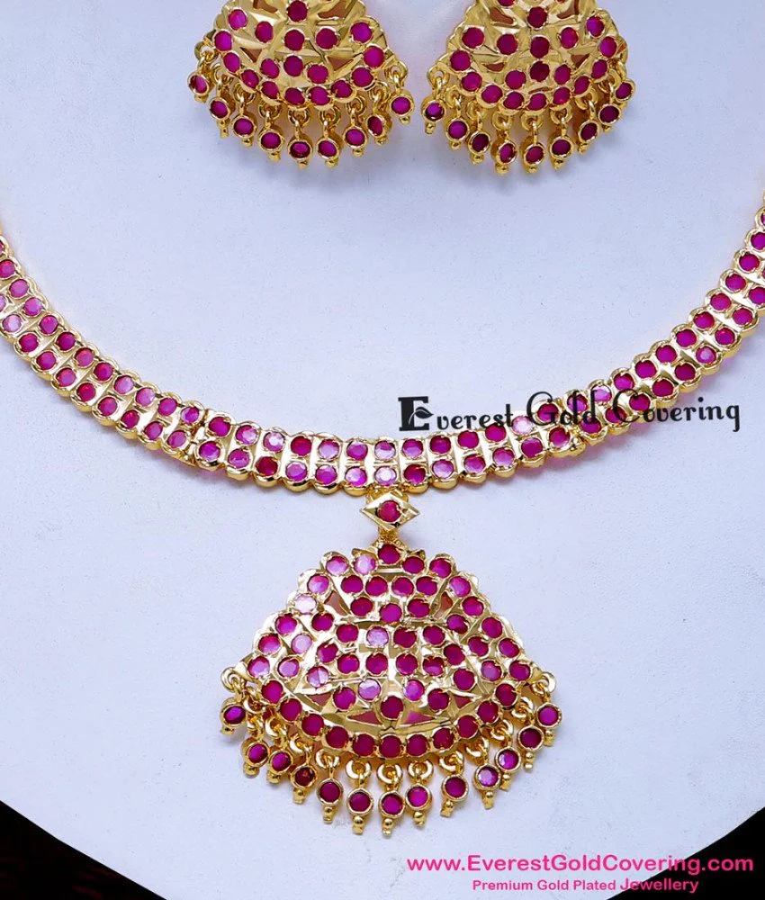 Buy Impon Ruby Stone Attigai Necklace Set for Wedding